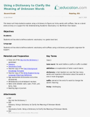 Using A Dictionary To Clarify The Meaning Of Unknown - Education ...