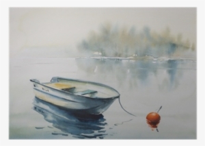 Watercolor Painting Of A Landscape With Wooden Boat - Bilder Boot ...
