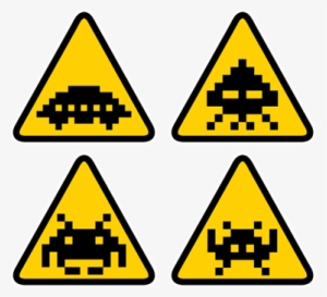 Space Invaders Sign Stickers - Danger Of Drowning Sign - 374x341 PNG ...