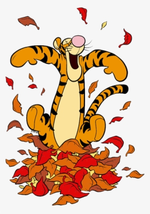 Tigger Jumping In Fall Leaves - Jumping In Leaves Clipart - 392x561 PNG ...