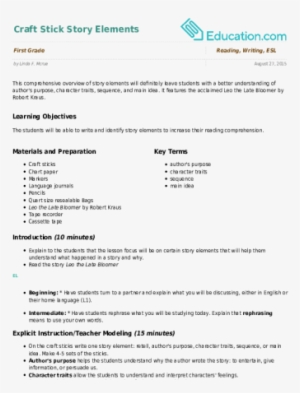 Craft Stick Story Elements - Lesson Plan - 340x446 PNG Download - PNGkit