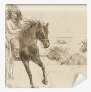 Indian Chief Riding A Horse, Watching Buffalo Herd - Stallion - 400x400 ...