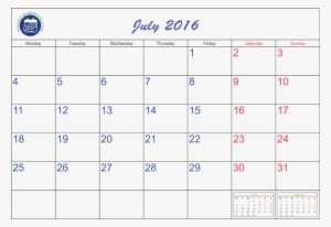 July Blank Calendar Template 2016 Clip Art Transparent - Calendar ...