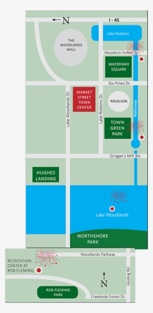 Map Of Locations To See Fireworks In The Woodlands - See The Woodlands ...
