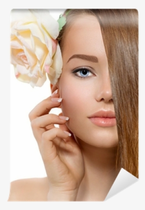 Beautiful Model With Rose Flower Touching Her Face - Face - 400x400 PNG ...