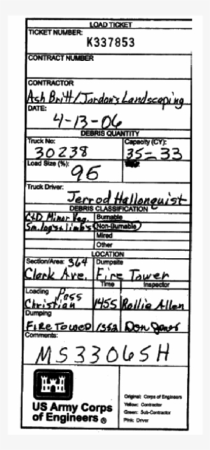 Example Debris Load Ticket - United States Army Corps Of Engineers ...