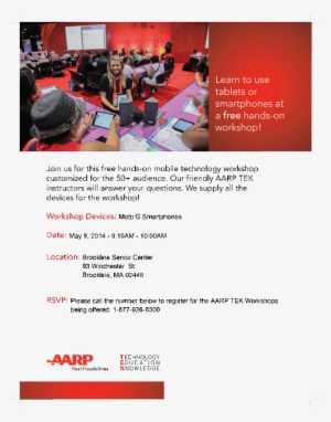 Aarp Tek Workshop Boston Flyer 8may2014 - Aarp Card - 640x816 PNG ...