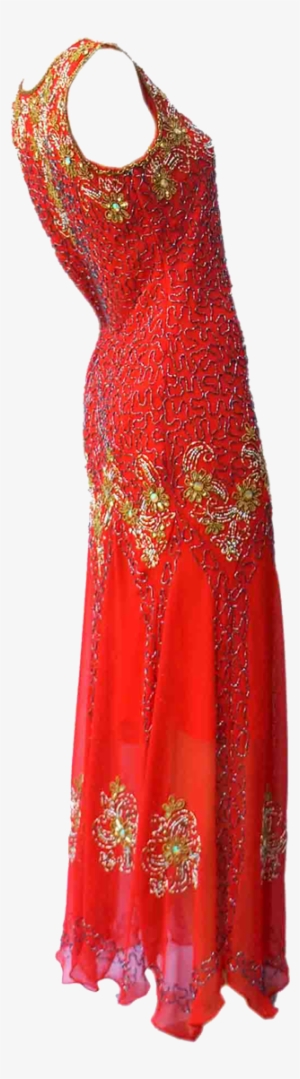Red And Gold Beaded Indian Dress - Gown - 654x1201 PNG Download - PNGkit