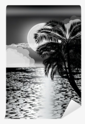Black Palm Tree Near Sea At Moon Wall Mural • Pixers® - Moon - 400x400 ...
