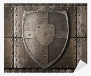 Metal Shield Over Armour Background With Rivets Poster - Art Print ...