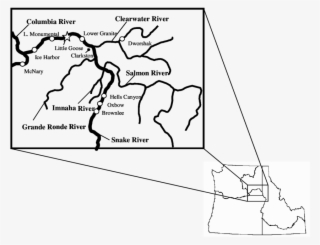 Overview Of The Snake River And Major Tributaries - Map - 850x660 PNG ...