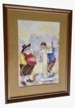 Man In Stockade Smoking A Pipe European Mixed Media - Painting ...