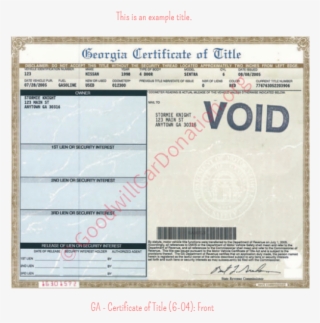 Ga Certificate Of Title 6 04 Front - 640x640 PNG Download - PNGkit