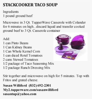 Tupperware Stackcooker Taco Soup Susan Williford 692-2301 - Cosmetics ...