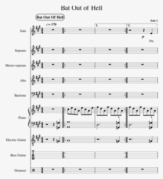 Bat Out Of Hell Medley - Sheet Music - 850x1100 PNG Download - PNGkit