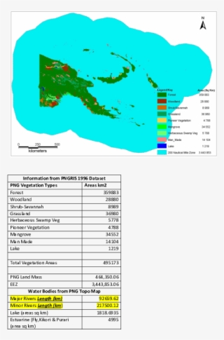 Information From Pngris 1996 Dataset Water Bodies From - Map - 595x842 ...